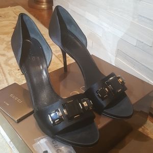 Gucci | Shoes | Gucci Sand Tess S Cuoio Raso Seta Nero 60 | Poshmark